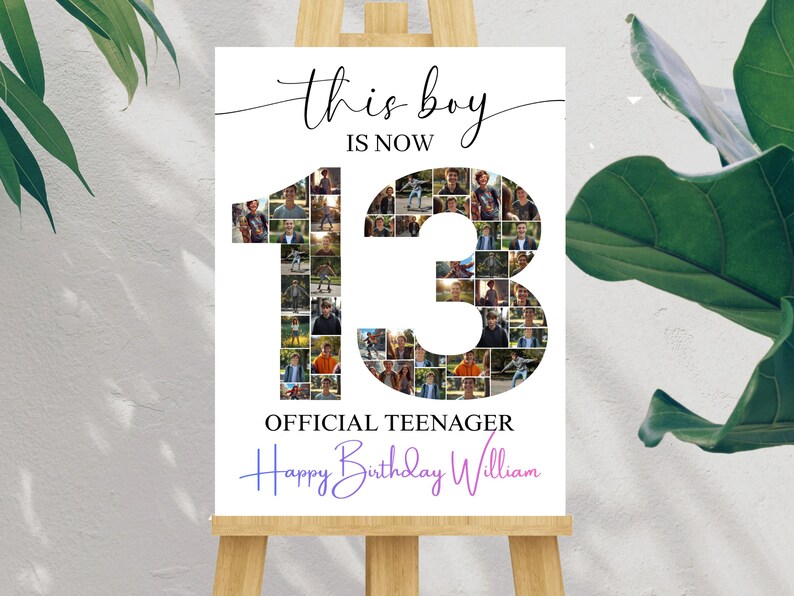 13th Birthday Photo Collage Poster, Official Teenager Welcome Sign ...
