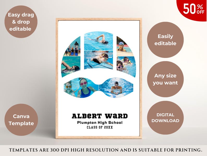 Personalized Swimming Photo Collage: Senior Night Gift (digital ...
