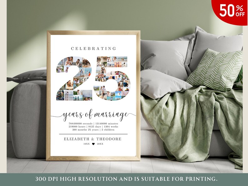 25th Anniversary Photo Collage Template, Printable Keepsake (digital ...