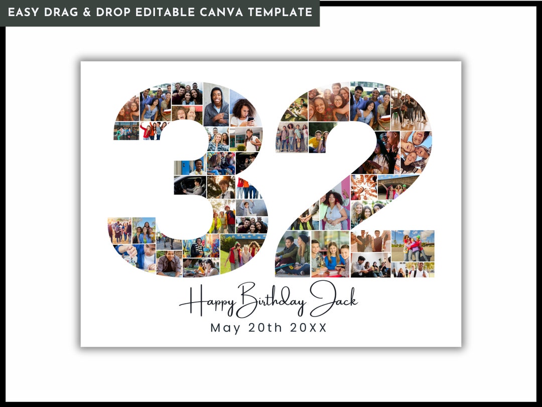 32nd Birthday Photo Collage Template, Personalized Gift (digital ...