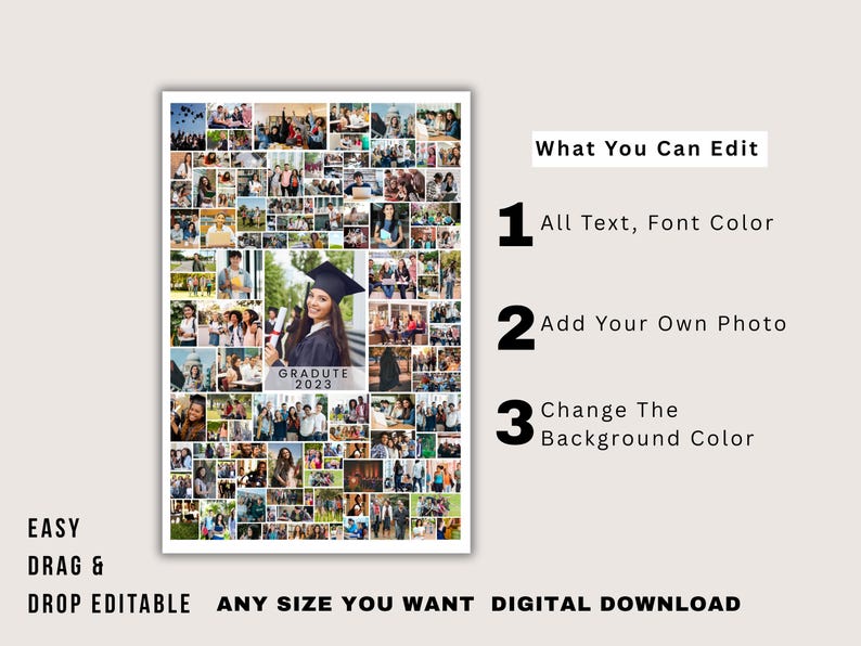 Graduation Photo Collage Template: Class Picture Poster (digital ...