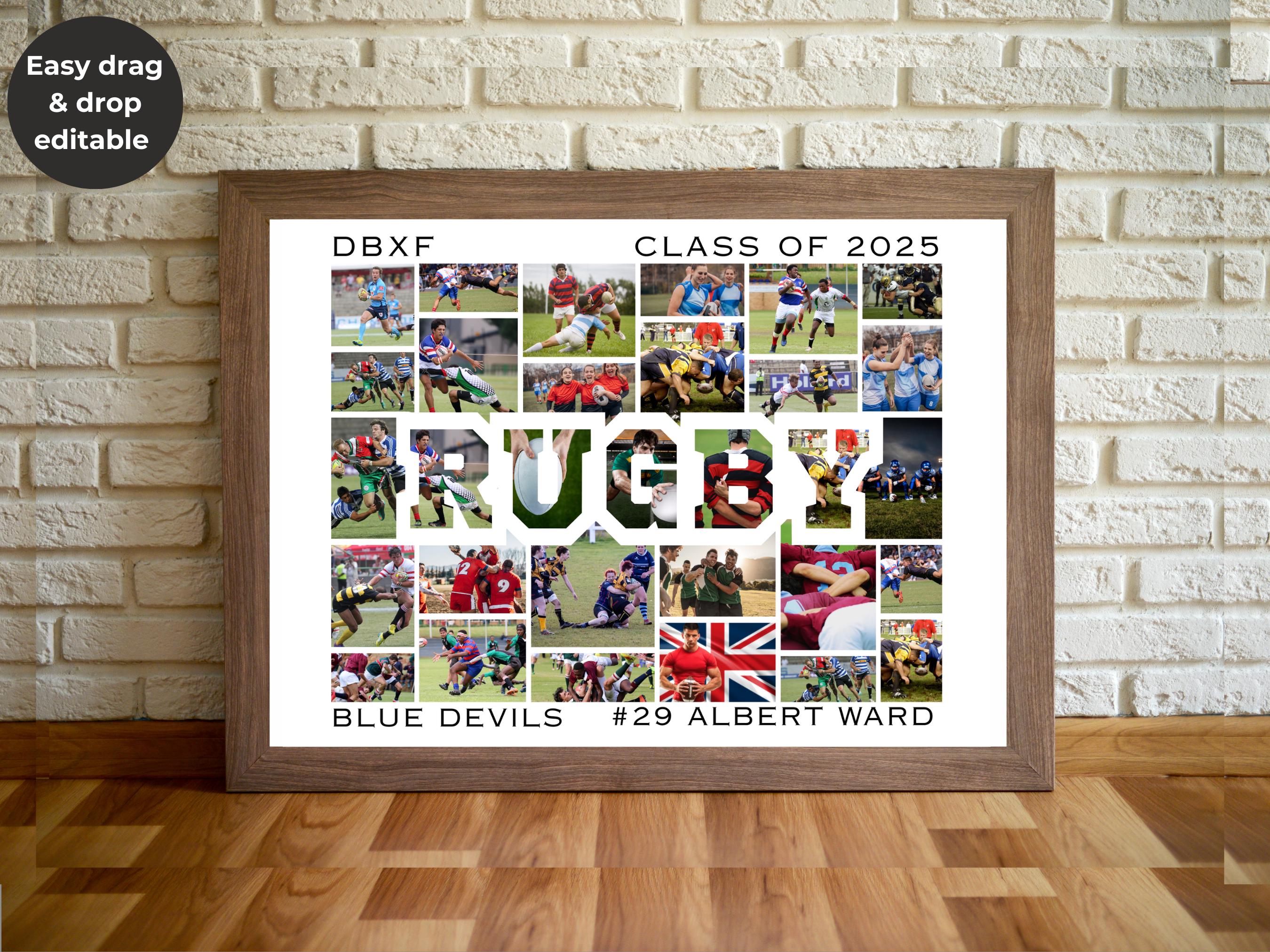 Editable Rugby Photo Collage Template, Sports Team Gift (digital ...
