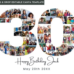 30th Birthday Photo Collage Template, Personalized 30th Birthday Gift ...