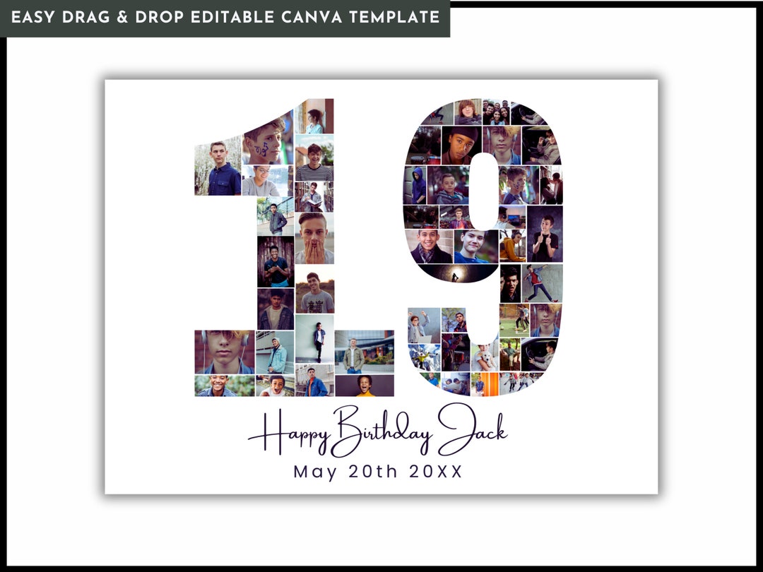 19th Birthday Photo Collage, 19th Anniversary OR Birthday Gift, Number ...
