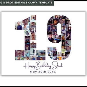 19th Birthday Photo Collage, 19th Anniversary OR Birthday Gift, Number ...