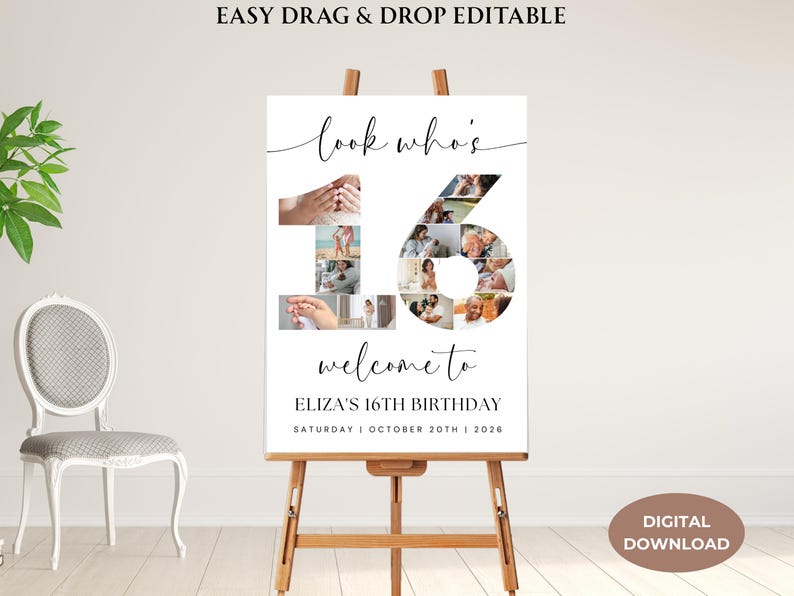 16th Birthday Photo Collage Poster Template, Editable Keepsake (digital ...