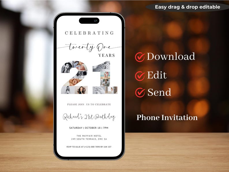 21st Birthday Digital Party Invitation, Birthday Party Digital Evite ...