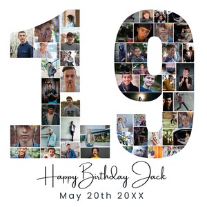 19th Birthday Photo Collage, 19th Anniversary OR Birthday Gift, Number ...