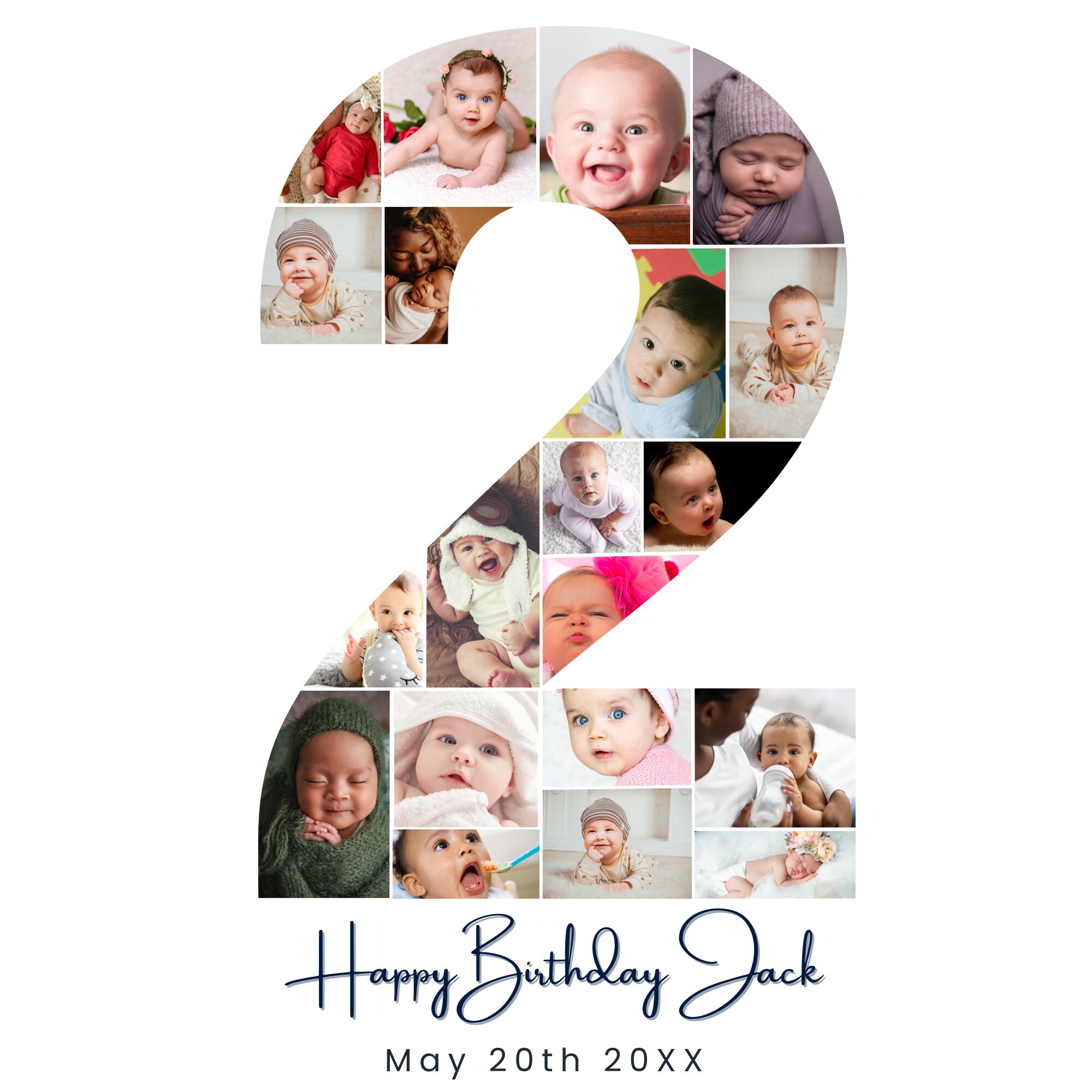 Editable Birthday Number 2 Photo Collage Template (digital Download - Etsy