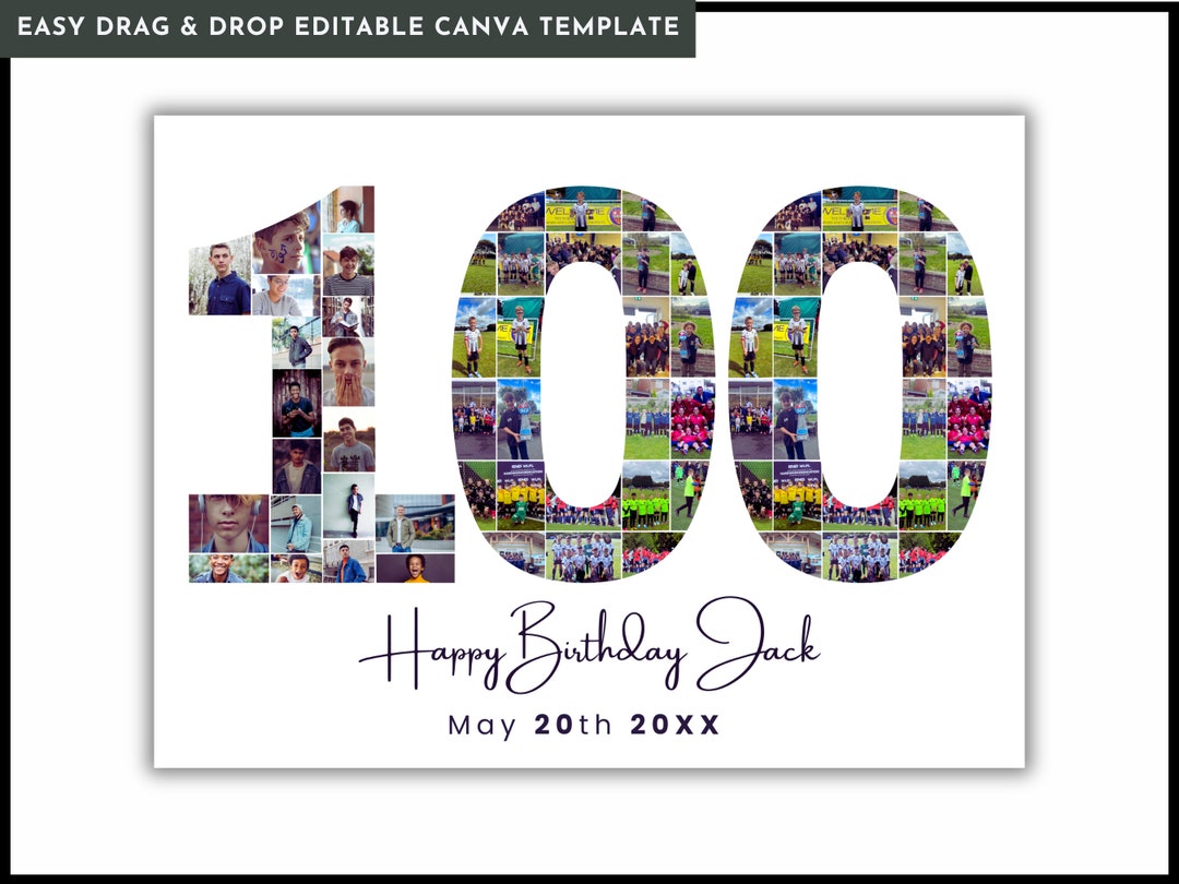 100th Birthday Photo Collage, 100th Anniversary OR Birthday Gift ...