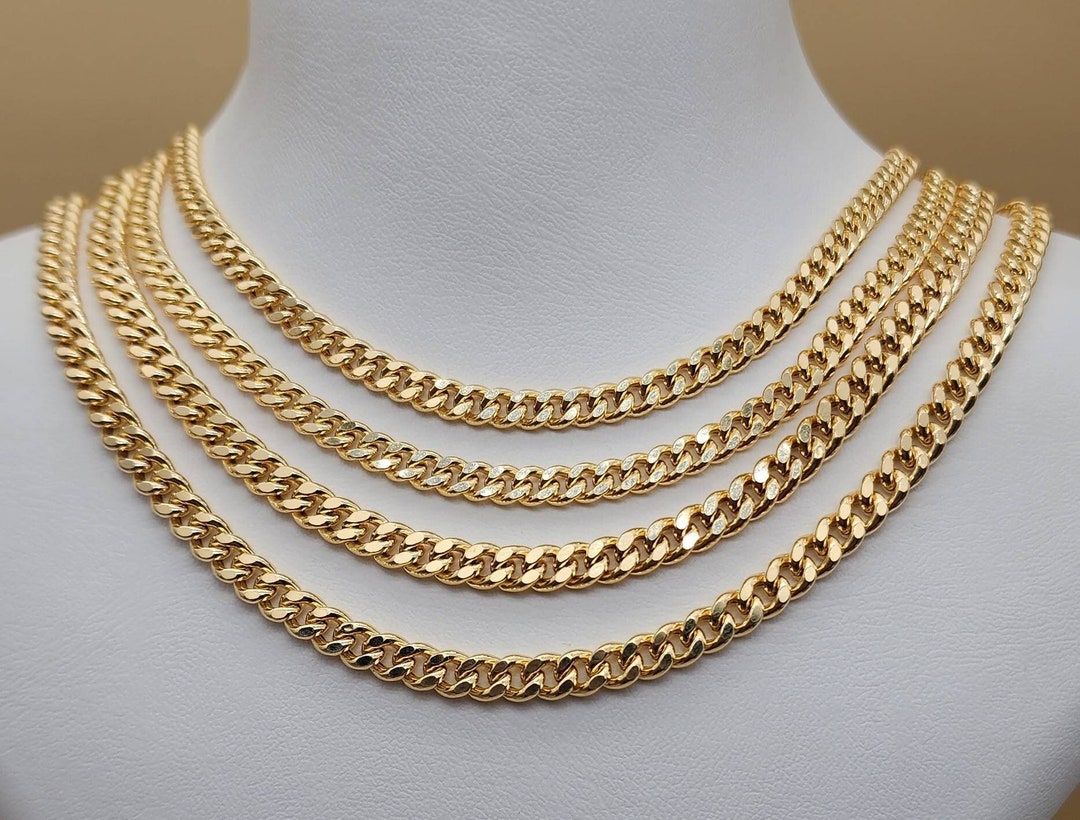 14k Gold Miami Cuban Link/curb Chains. Different Sizes. 4mm/5mm. REAL ...