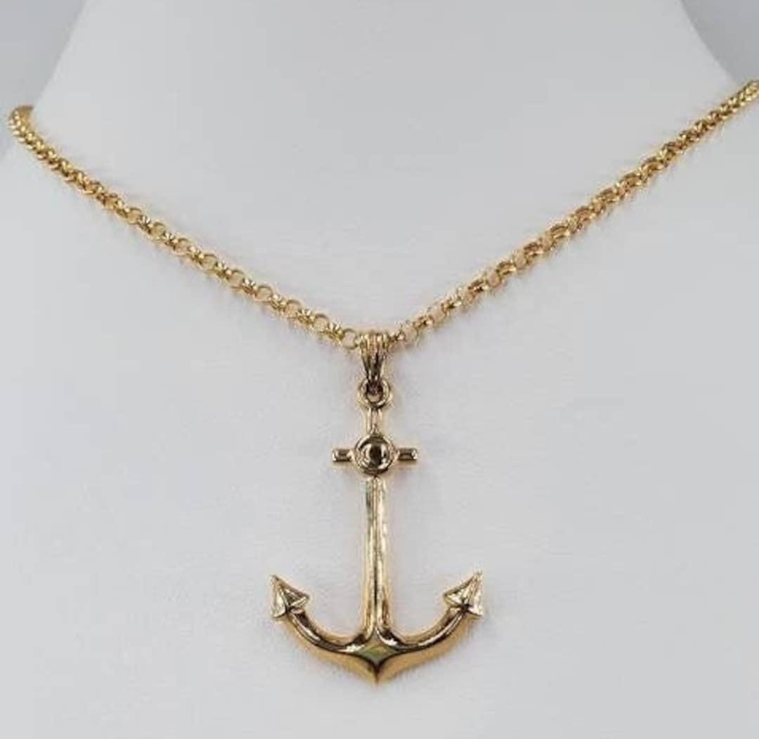 18k Solid Gold Anchor Pendant on 14k Solid Gold Rolo Chain - Etsy