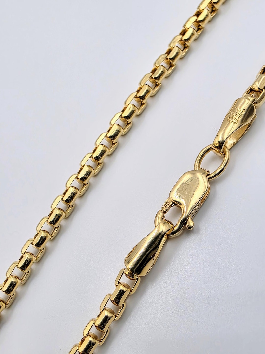 18k Gold Box Chain Bracelet: 750 Certified Real Gold - Etsy