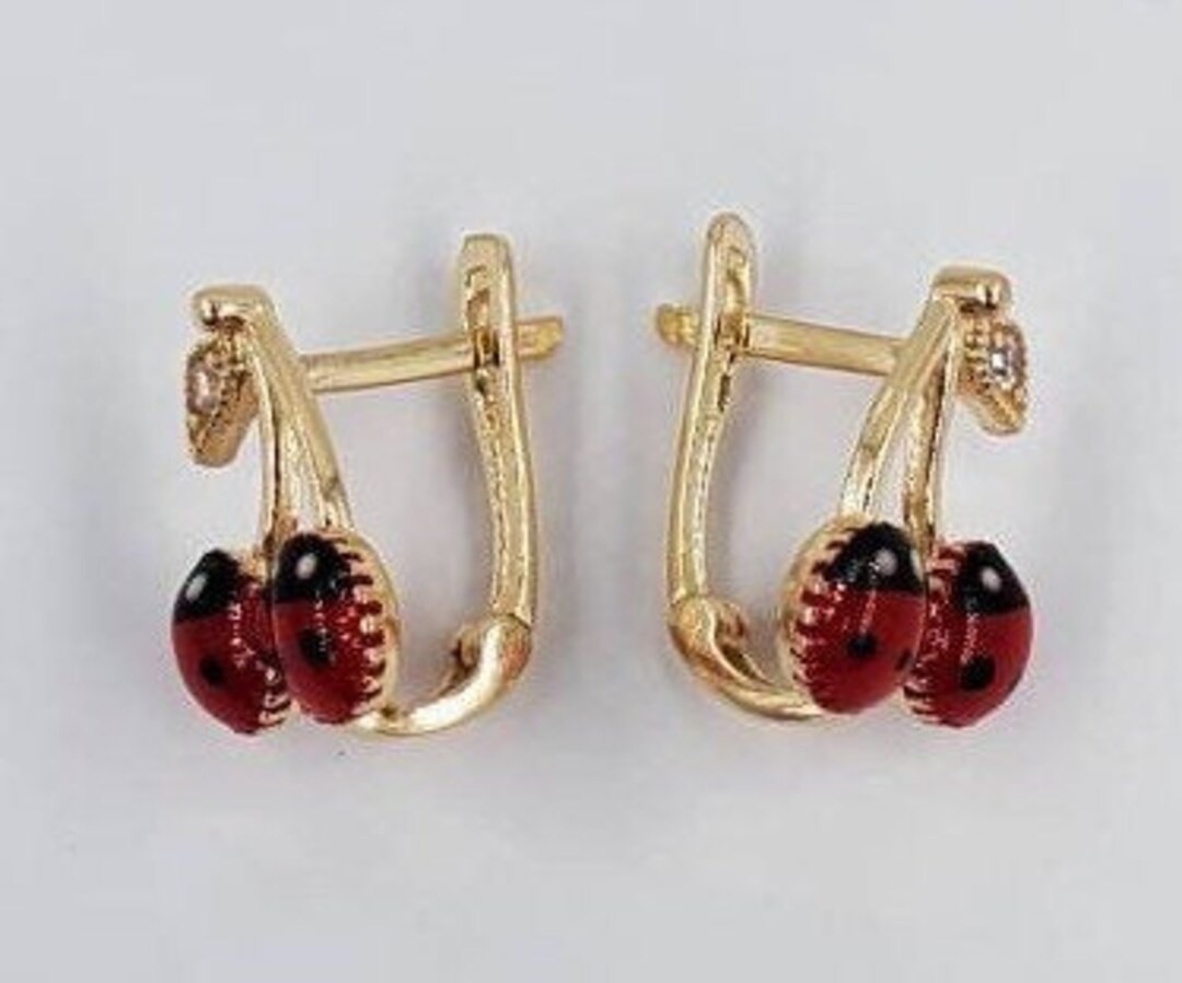 14k Solid Gold Flower English Lock Earrings Furnished With Cubic ...