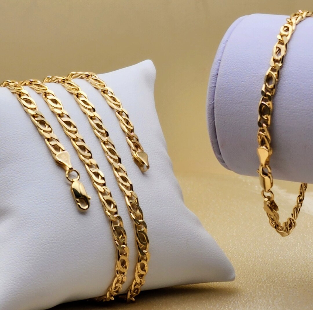 14k Gold Double Curb Chain Set: 5mm Necklace & Bracelet - Etsy