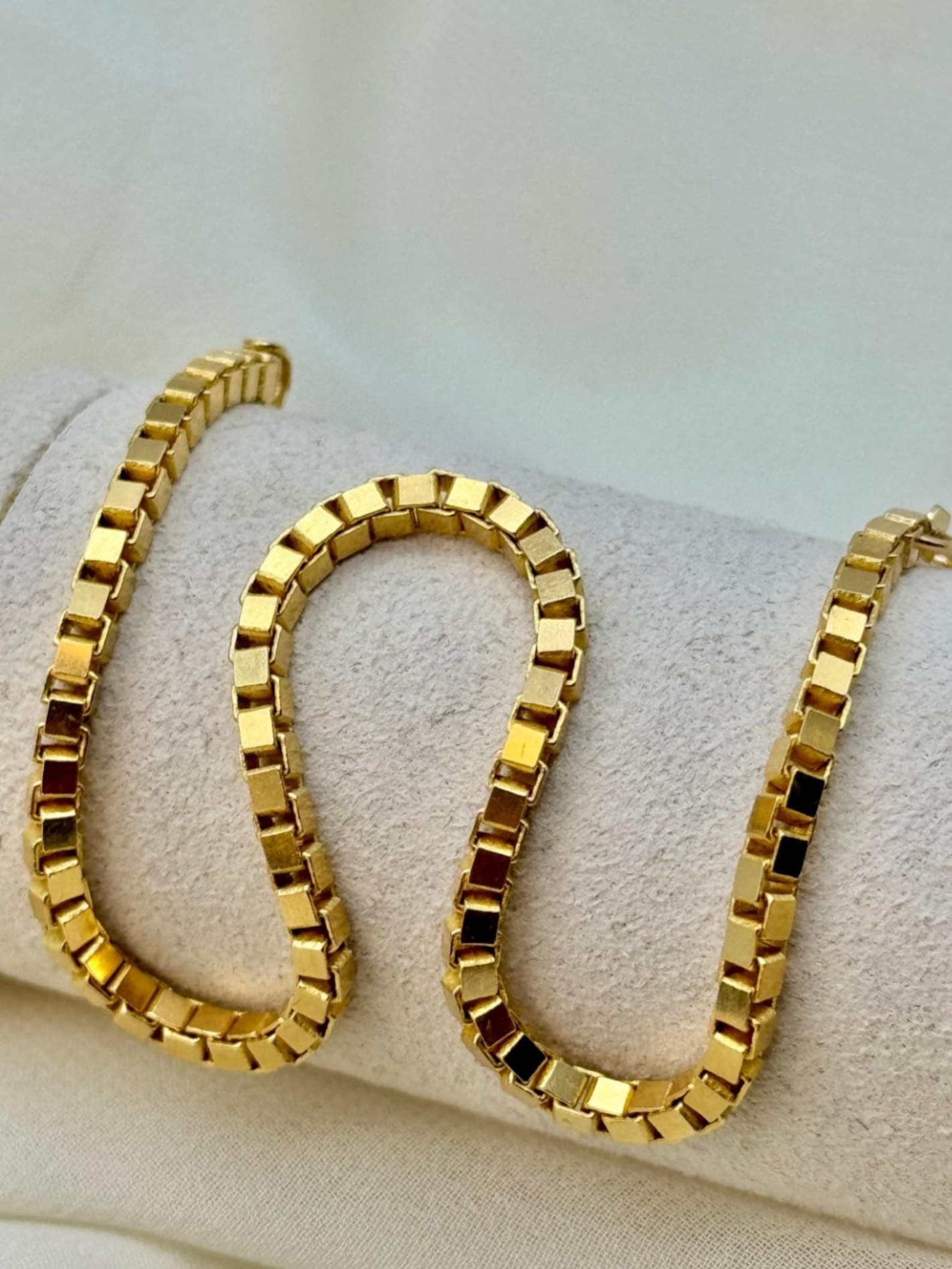 18K Gold Solid Square Box Link Necklace, 2mm, Different Sizes. REAL ...