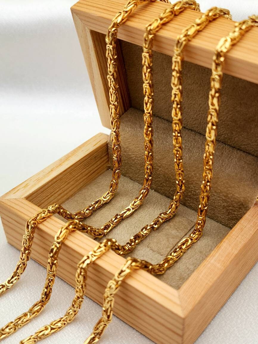 18k Gold Byzantine 3mm Chain. Heavy Gold Chains. REAL GOLD. Worldwide ...