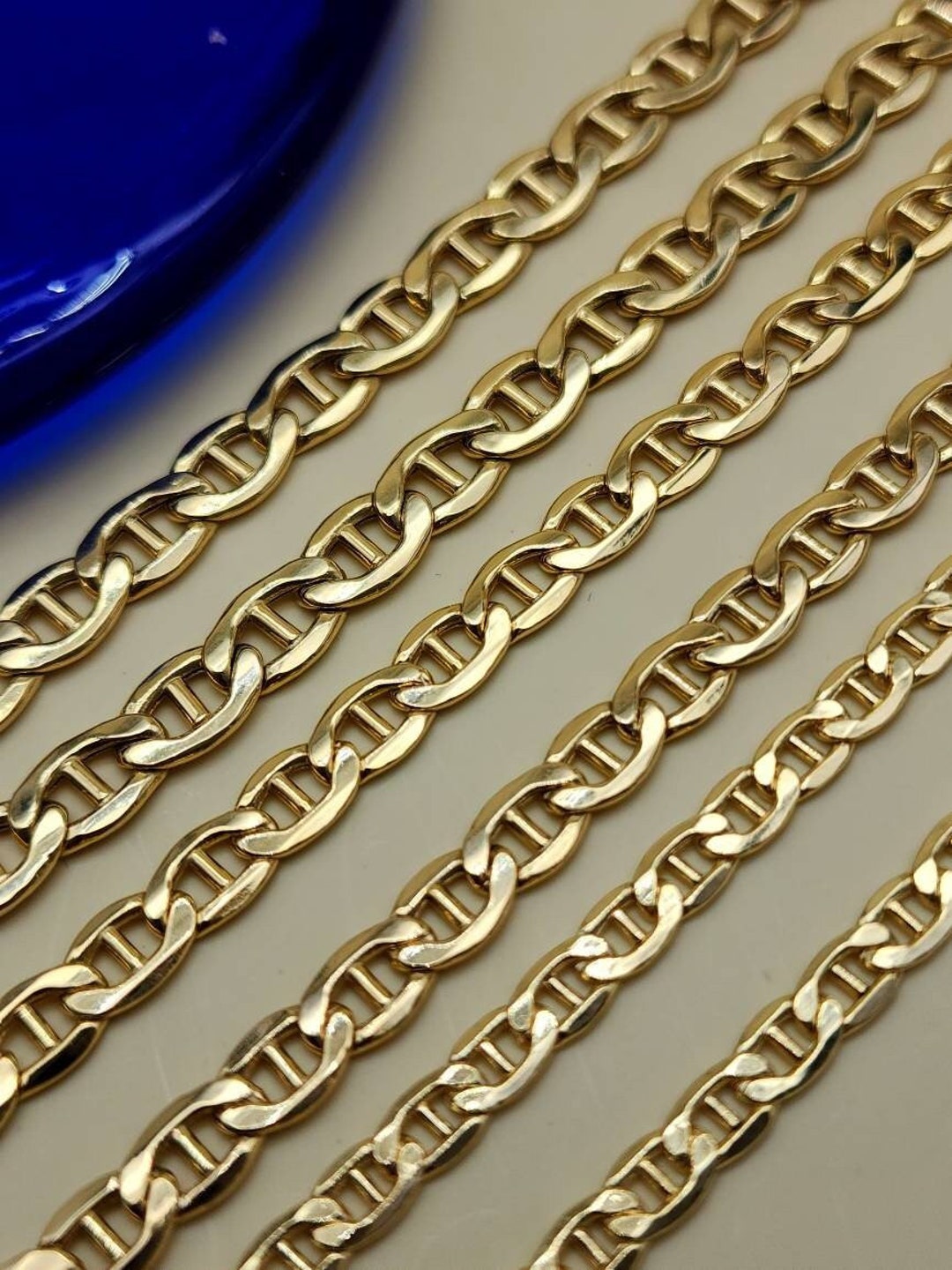 14k Gold Flat Mariner/anchor Chains. Different Sizes. 4.20mm/5.30mm/6 ...