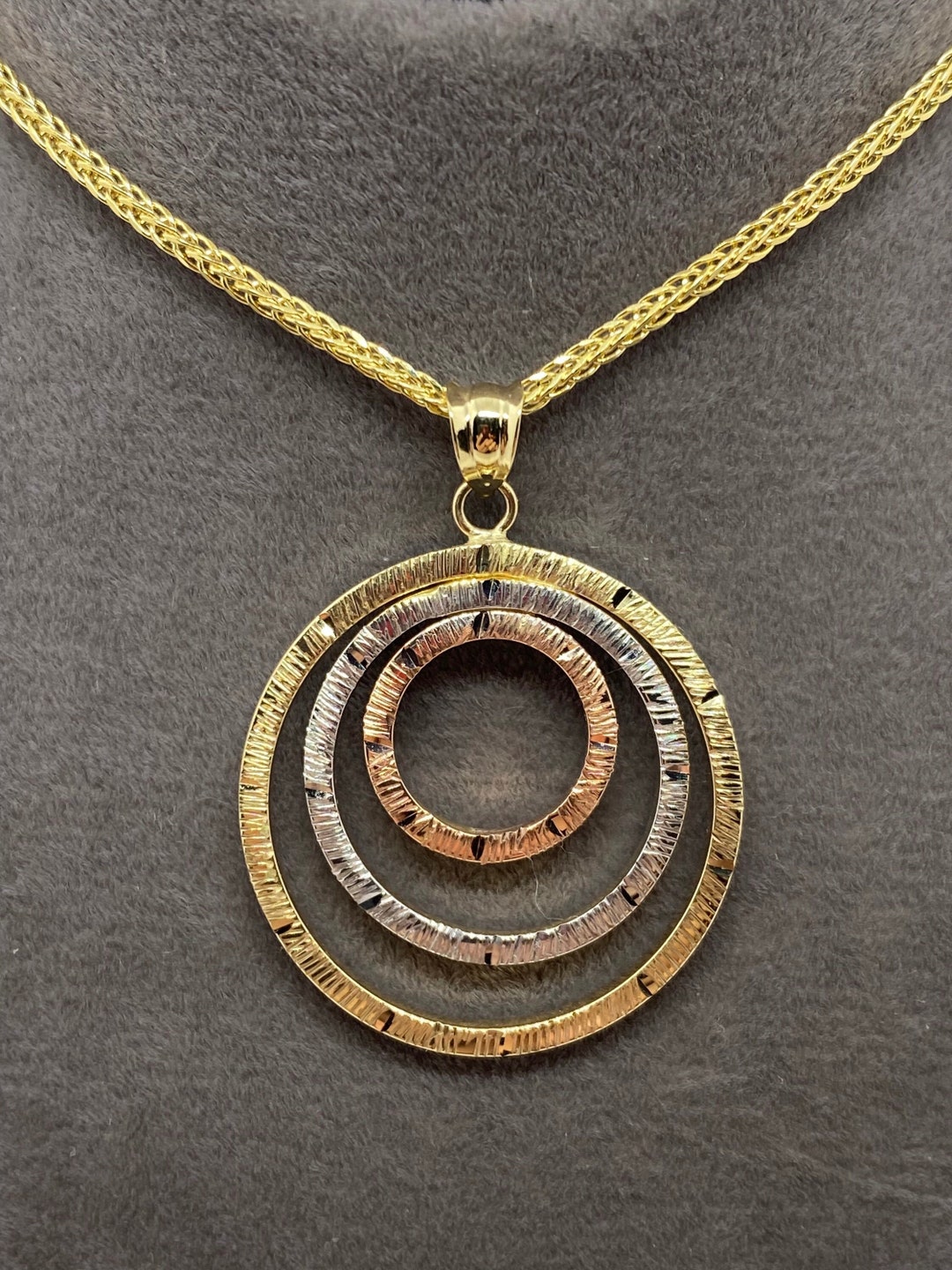 14k Gold Multiple Circles Pendant on 14k Gold Rope Chain. REAL GOLD ...