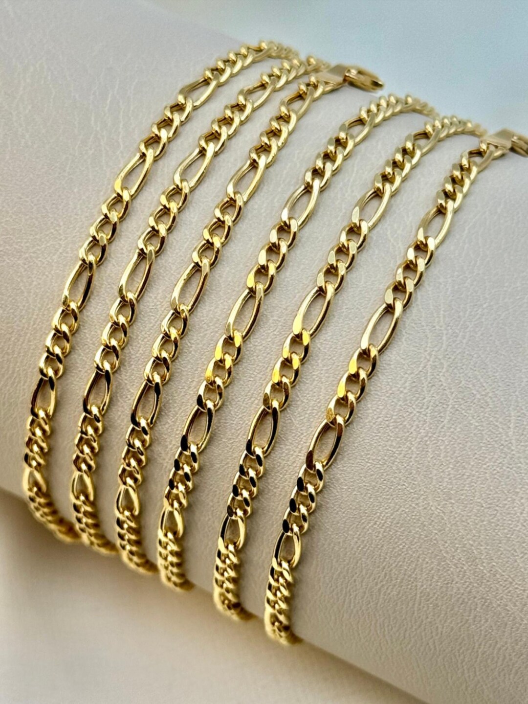 18k Gold Figaro Chains, Gold Curb Chains. 3mm. REAL GOLD. Worldwide ...
