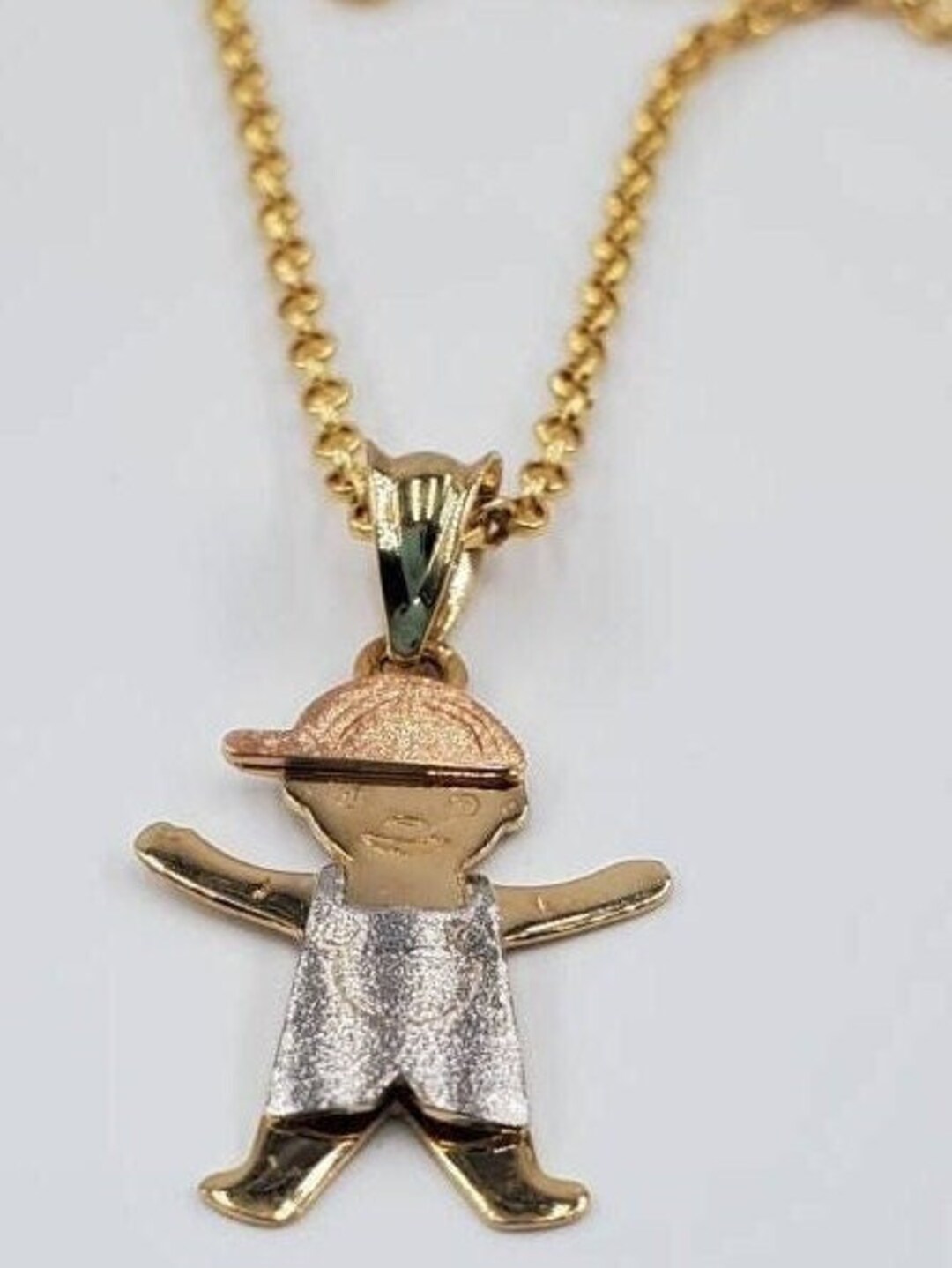 14k Gold Boys Charm Pendant on 14k Gold Cable Chain Necklace.real GOLD ...