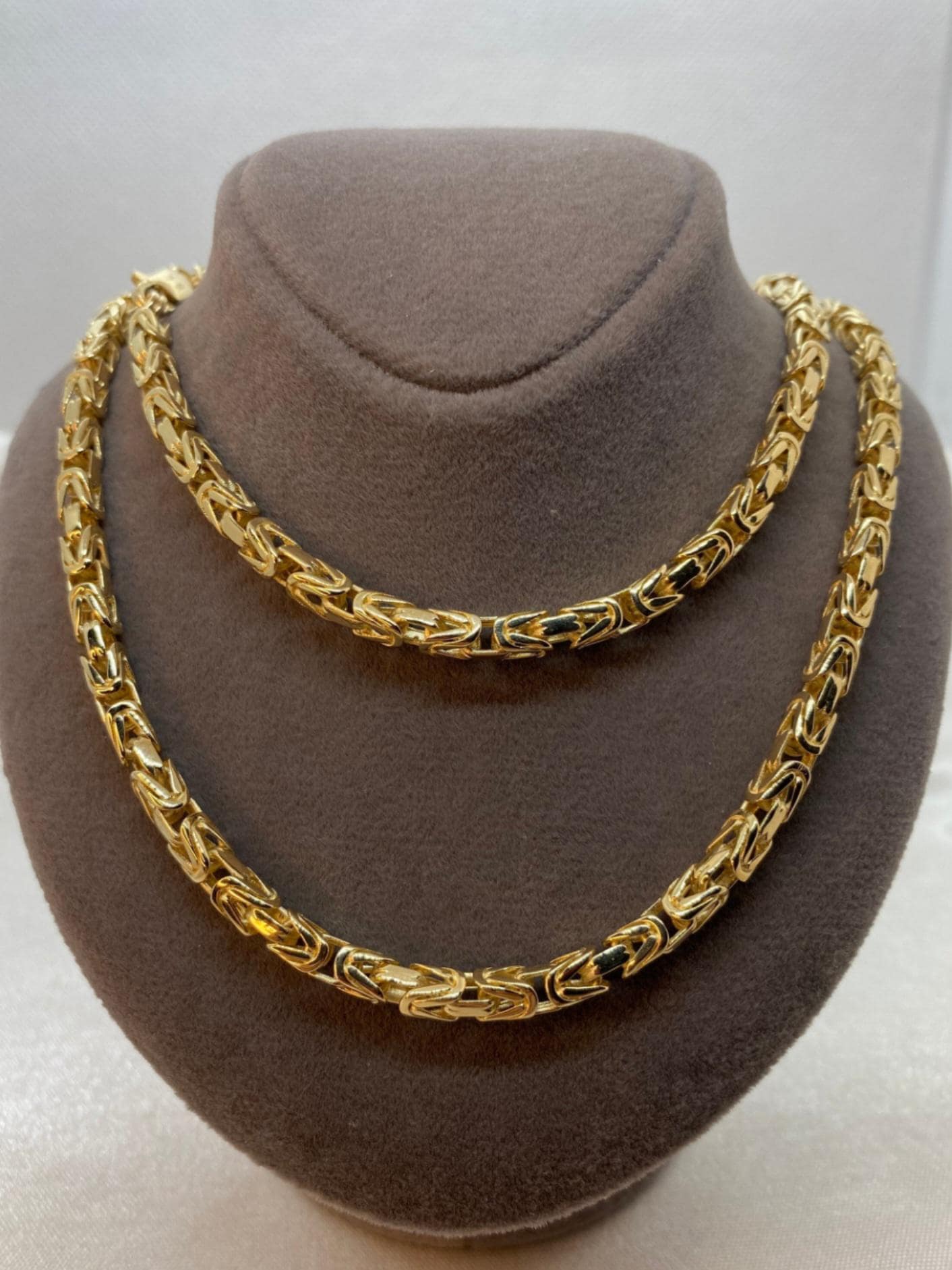 14K Solid Gold Byzantine Chain Necklace - 3.6mm Unisex Design - Etsy