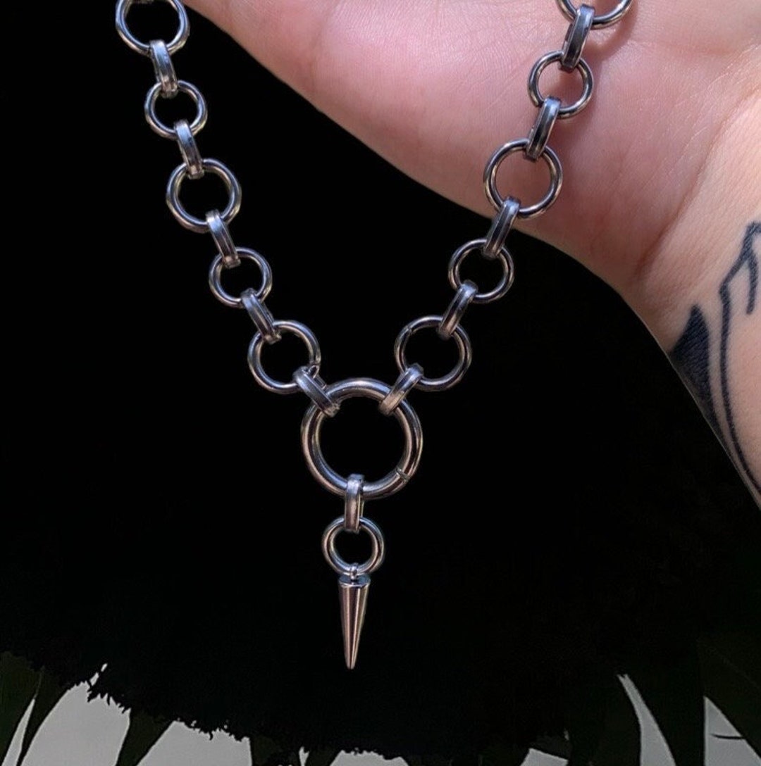Spiky O Ring Chain Necklace | Stainless Steel Hypoallergenic Alt Queer Fashion, Gothic, Punk ...