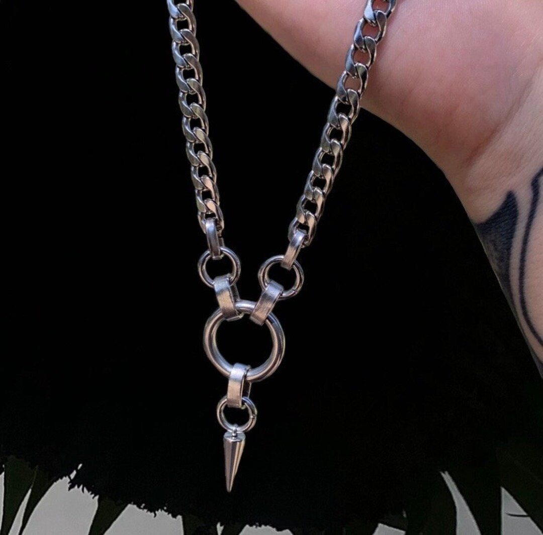 Spiky O Ring Chain Necklace | Silver Stainless Steel Thick Gay Jewelry, Spike, Punk, Goth ...
