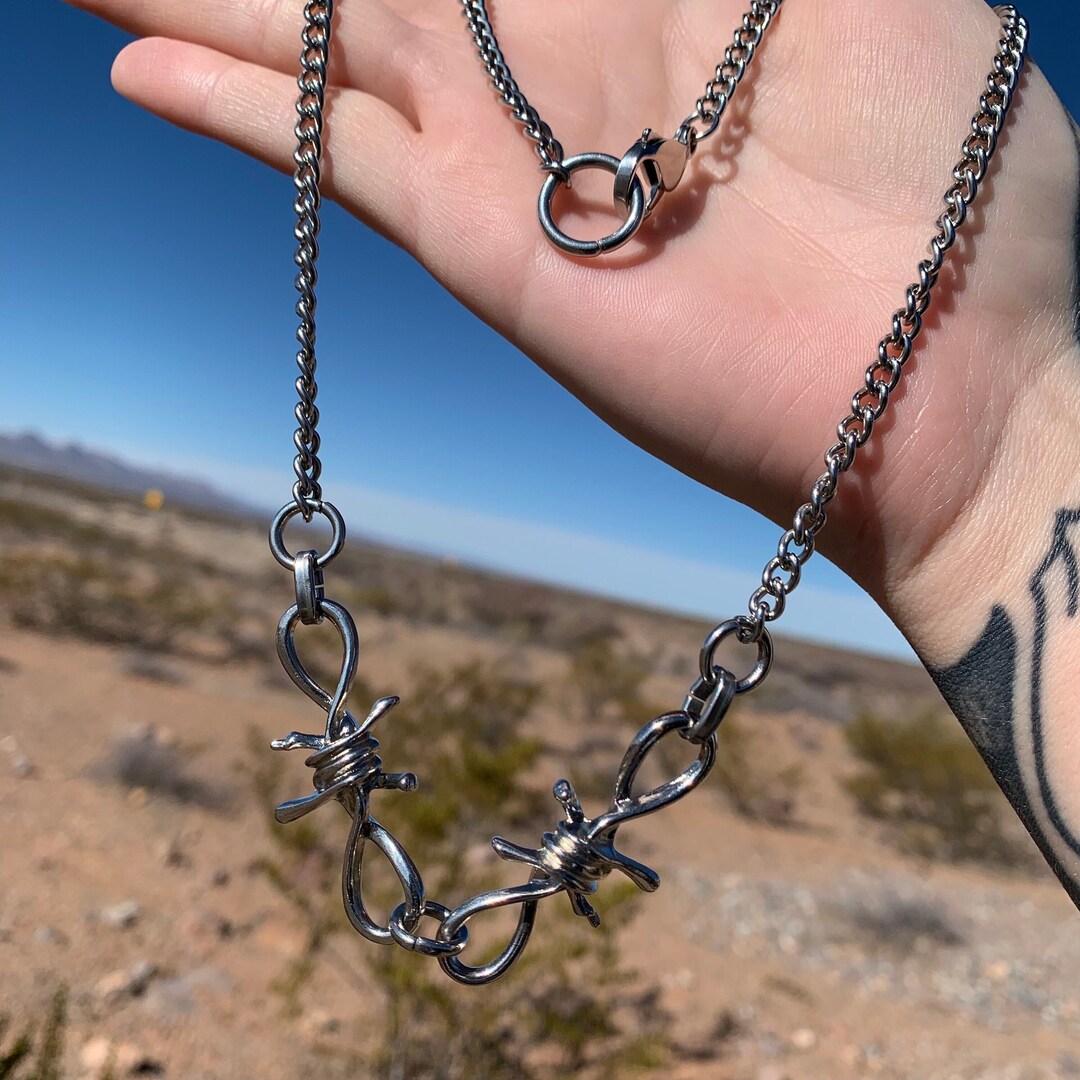 Thick Barbed Wire Chain Necklace | Dangling Stainless Steel Gothic ...