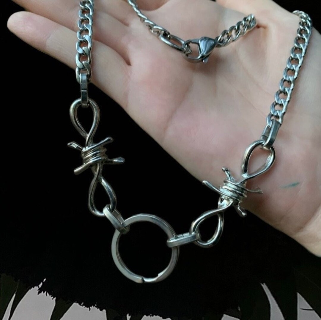 Barbed Wire Split O Ring Choker Necklace | Stainless Steel Queer Large ...