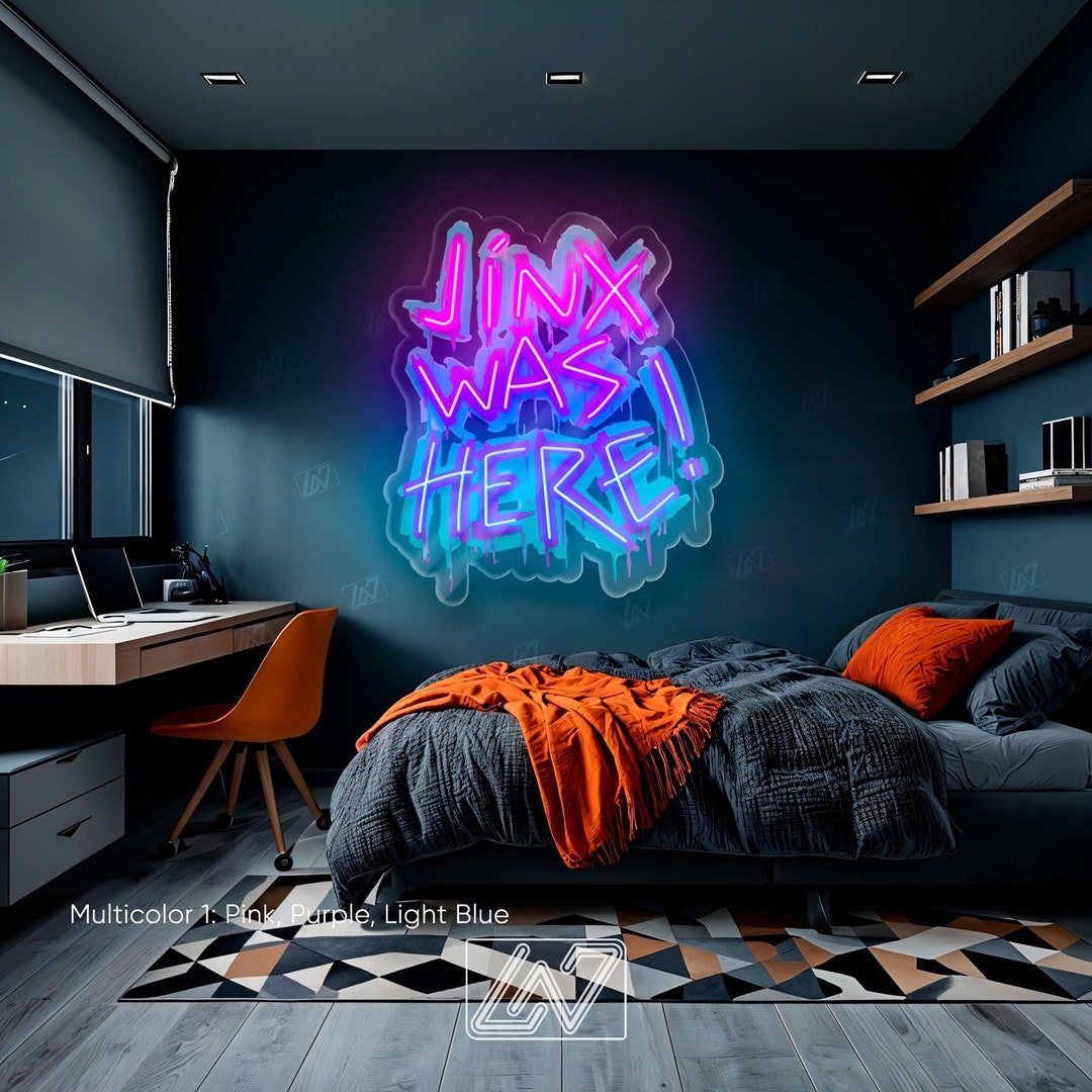 Jinx Was Here - LED Neon Anime Sign With UV Print, Cartoon Character ...
