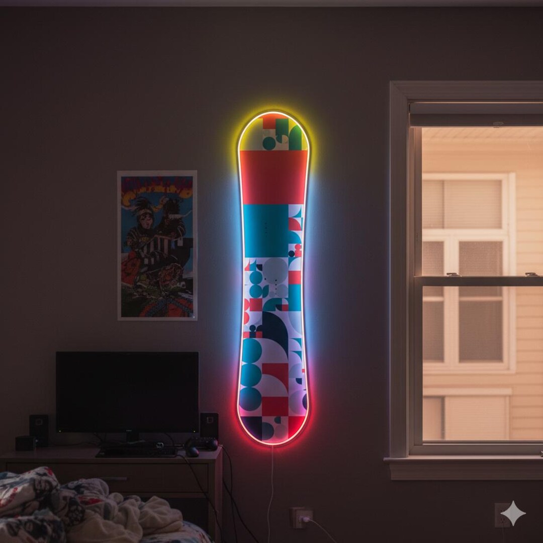 Snowboard - LED Neon Sign Wall Decor With Abstract Pattern, Perfect for ...