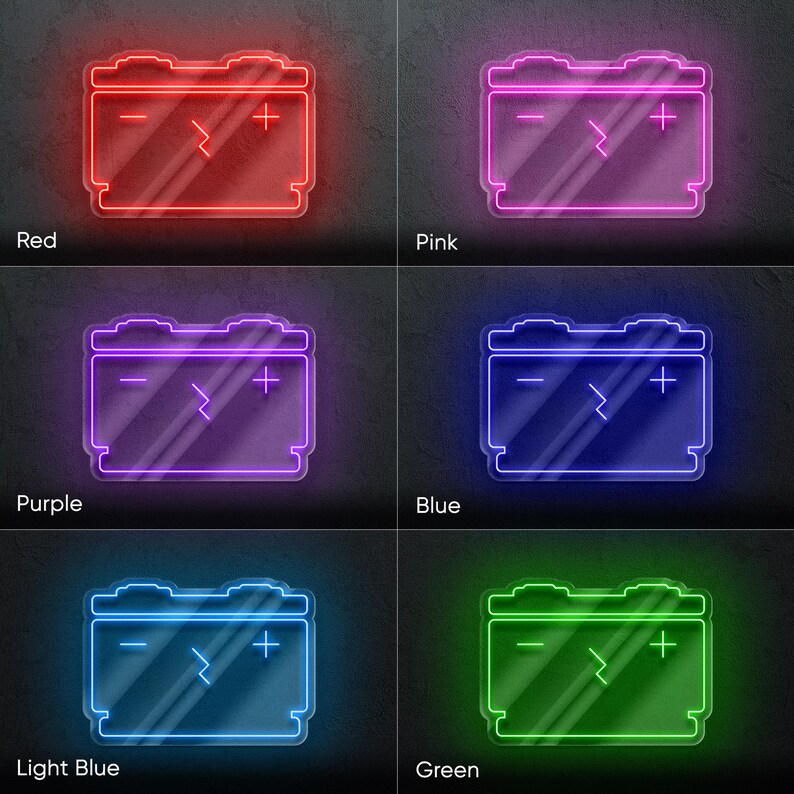 Car Battery LED Neon Sign - Bright Wall Light With Electric Symbol for ...