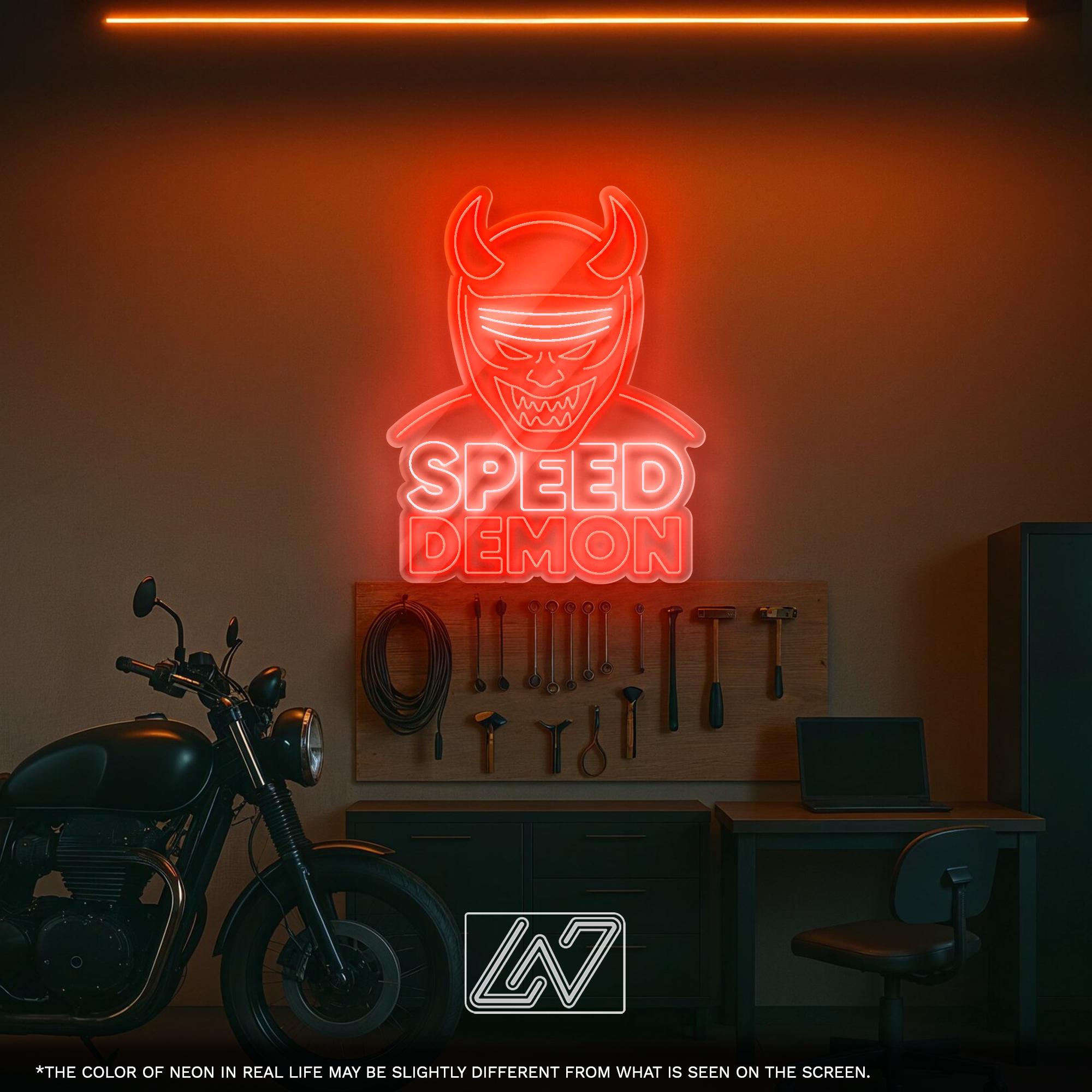 Speed Demon LED Neon Sign - Wall Light With Car Design for Garage, Man ...