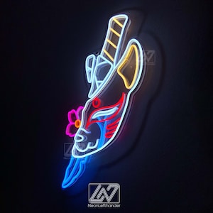 Kitsunemask - LED Neon Sign, Demon Neon Sign, Anime Wall Art, Led Neon ...