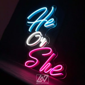 He or She - LED Neon Sign, Gender Party, Gender Reveal Party Neon Sign ...