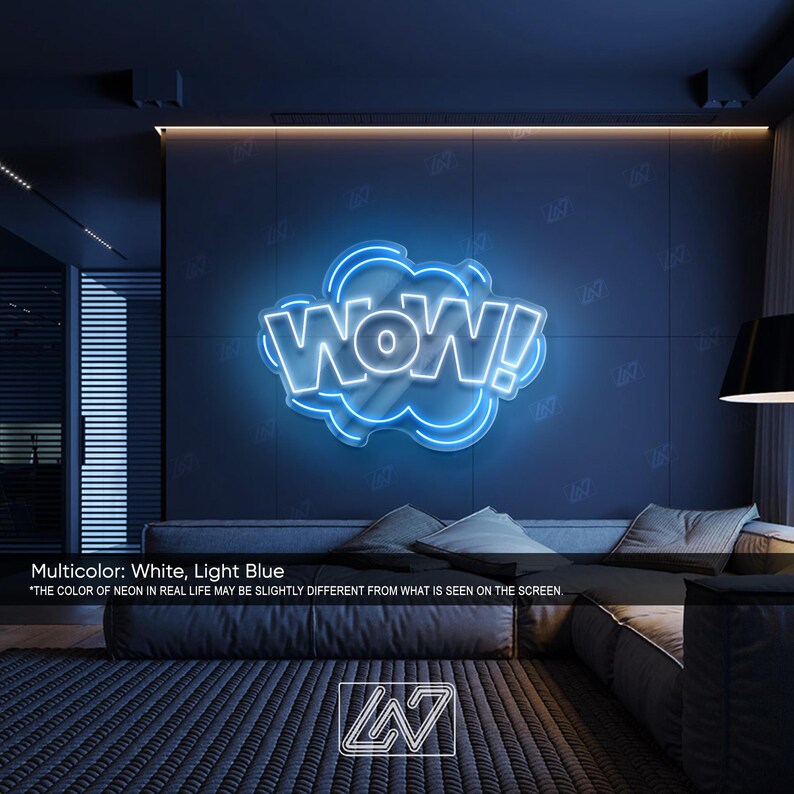 WOW - LED Neon Sign, Aesthetic LED Wall Light, Cool Expression Neon Art ...