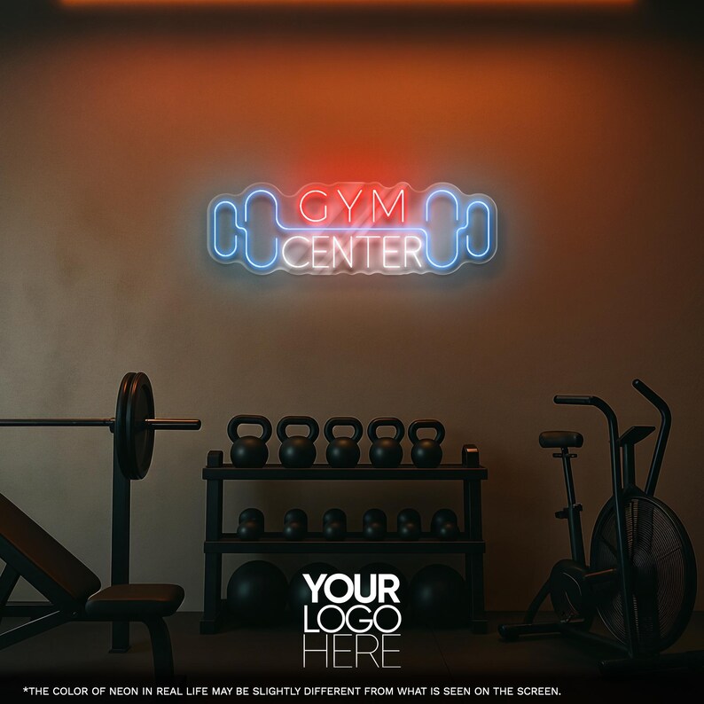 Gym Center LED Neon Sign - Modern Wall Light for Home Gym, Fitness ...