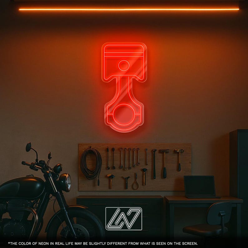 Piston LED Neon Sign With Car Design - Wall Light for Garage, Auto ...