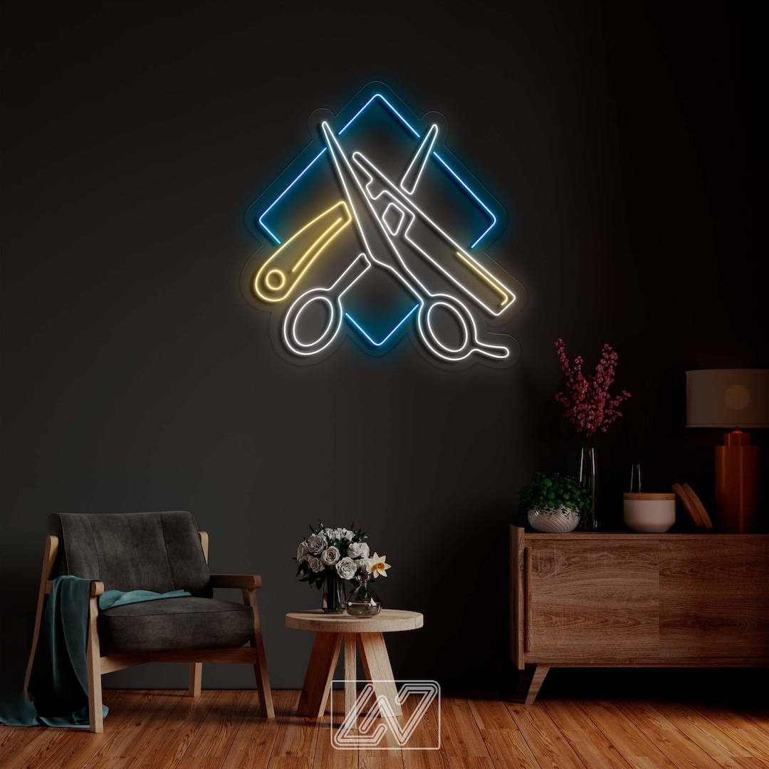 Barber Shop - Scissors Neon Light, Scissors Neon Sign, Scissors Led ...