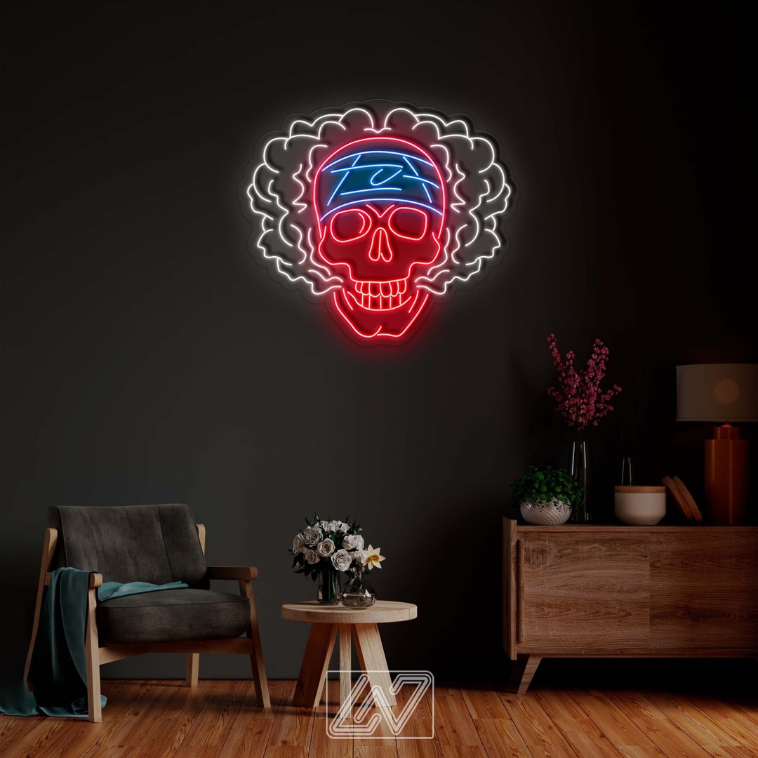 Smoking Skull LED Neon Sign, Skull Neon Light, Skull Wall Decor ...