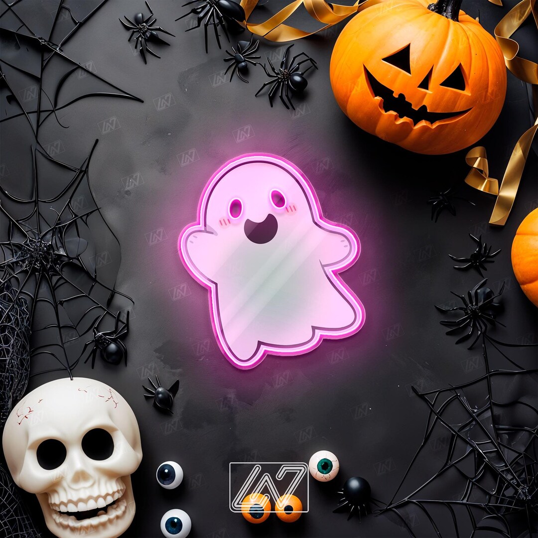 Cute Ghost - LED Neon Sign With UV Print Art, Spooky Halloween, Cute ...