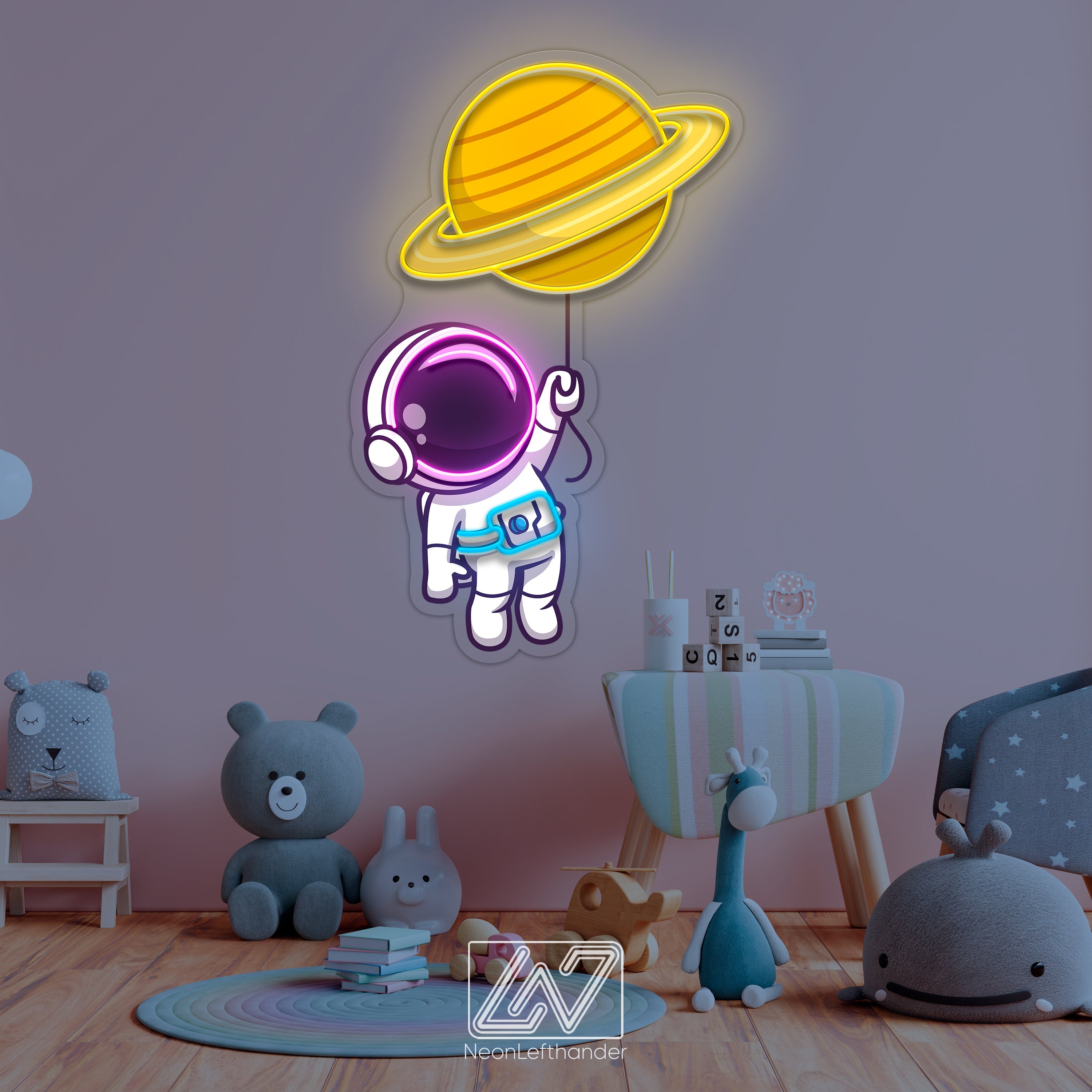 Cute Astronaut Floating With Planet Balloon in Space - Decor for a ...