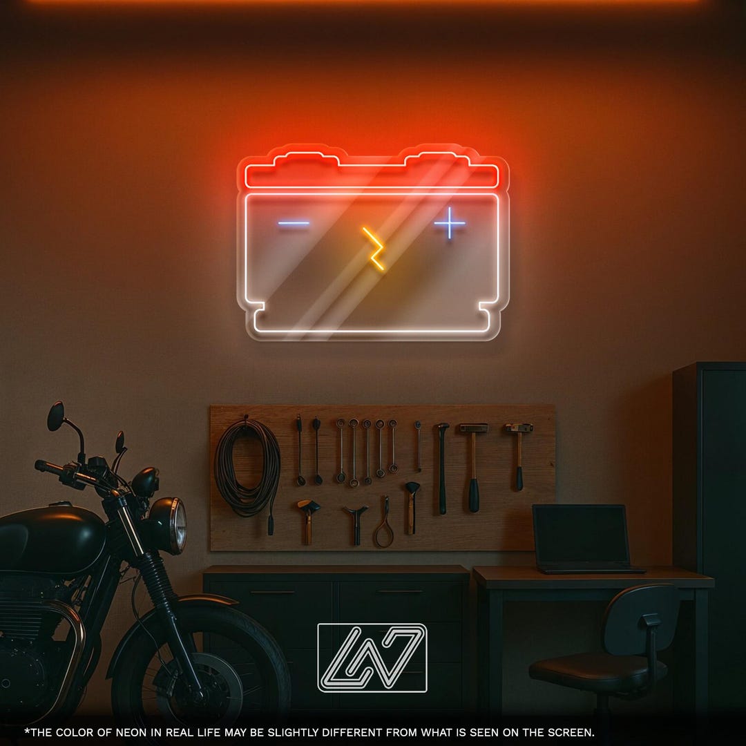 Car Battery LED Neon Sign - Bright Wall Light With Electric Symbol for ...