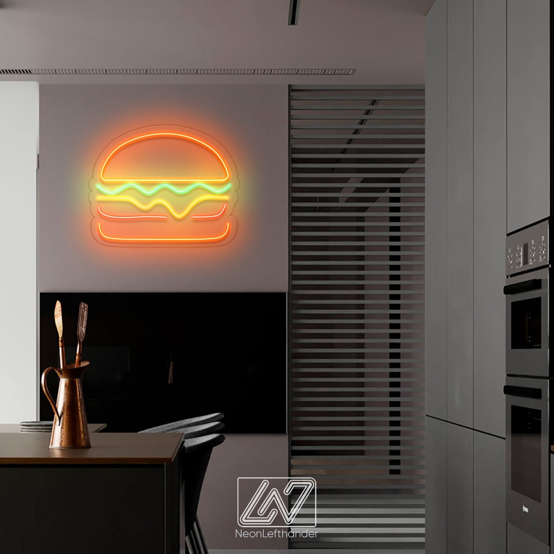 Burger - LED Neon Sign, Custom Food Neon Sign, Fast Food Shop LED Sign ...