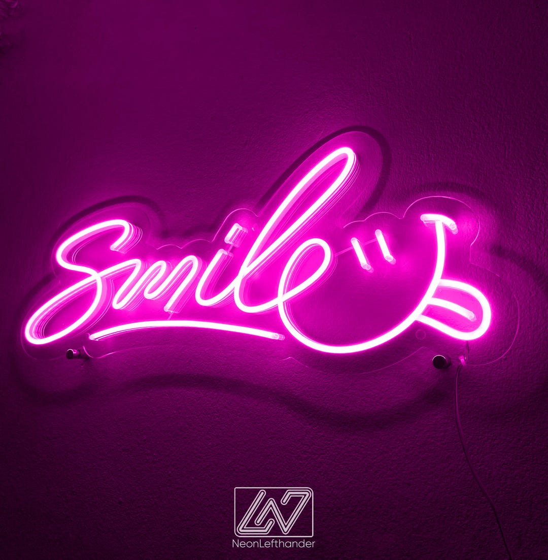 Smile - LED Neon Sign, Smiley Face Neon Sign, Smile LED Decor, Emoji ...