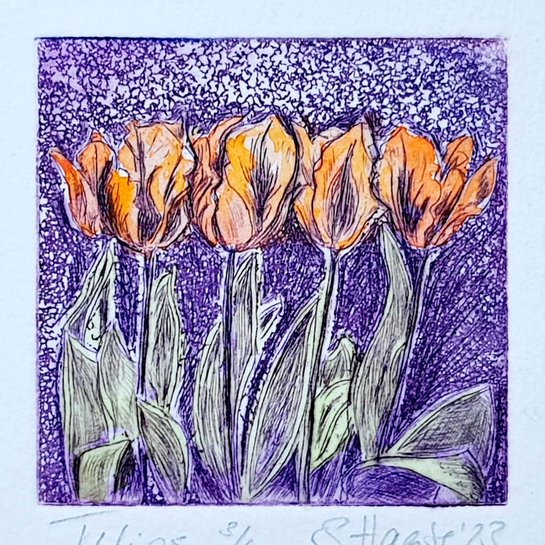 Sea of Tulips Original Etching Tulips With Passepartout, Tulips ...