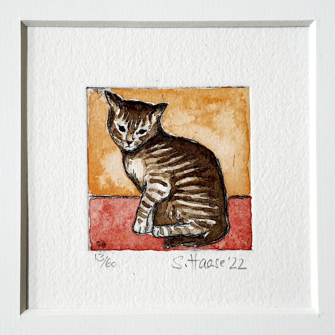 Increased Sitting Cat, Tomcat Original Etching, Colored, Original ...