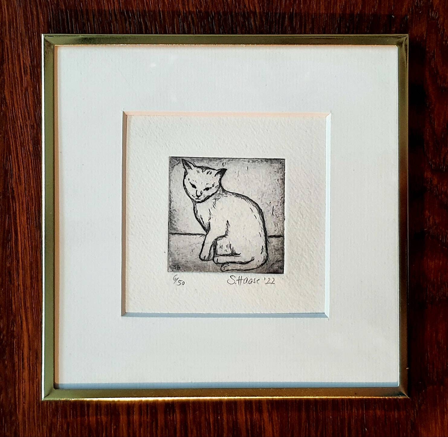 Original etching cat, cat, original etching cat, with/with passepartout ...