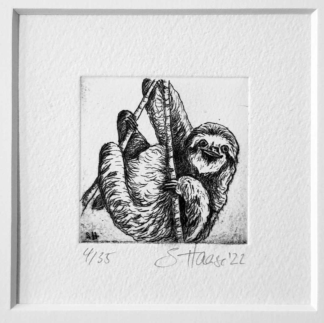Etching, Art Print, Picture Print Sloth, Etching Print Sloth, Original ...